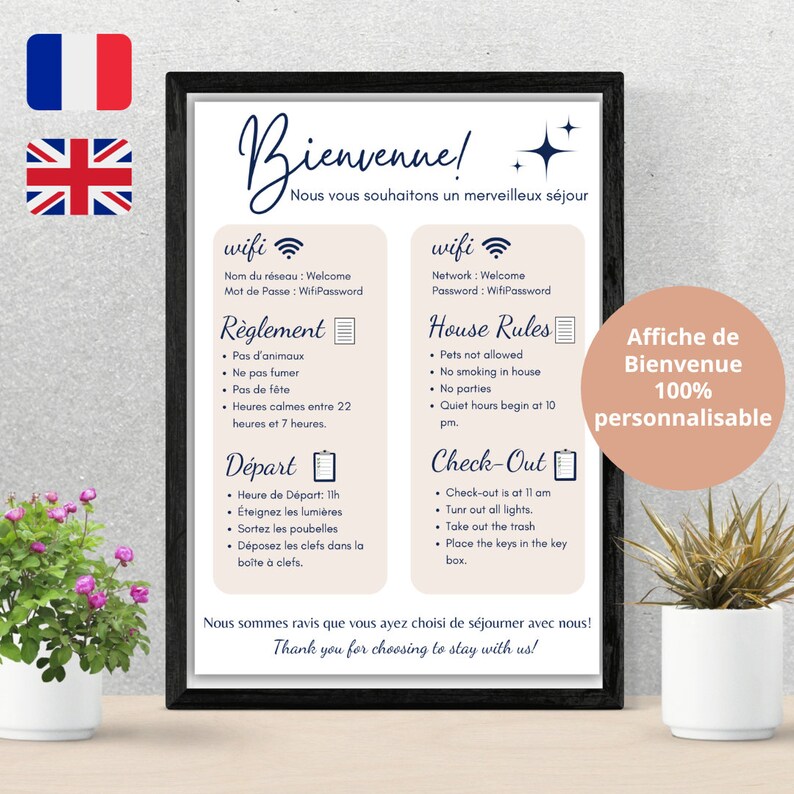 Airbnb Welcome Poster, Template Canva, Airbnb Welcome Sign French and ...