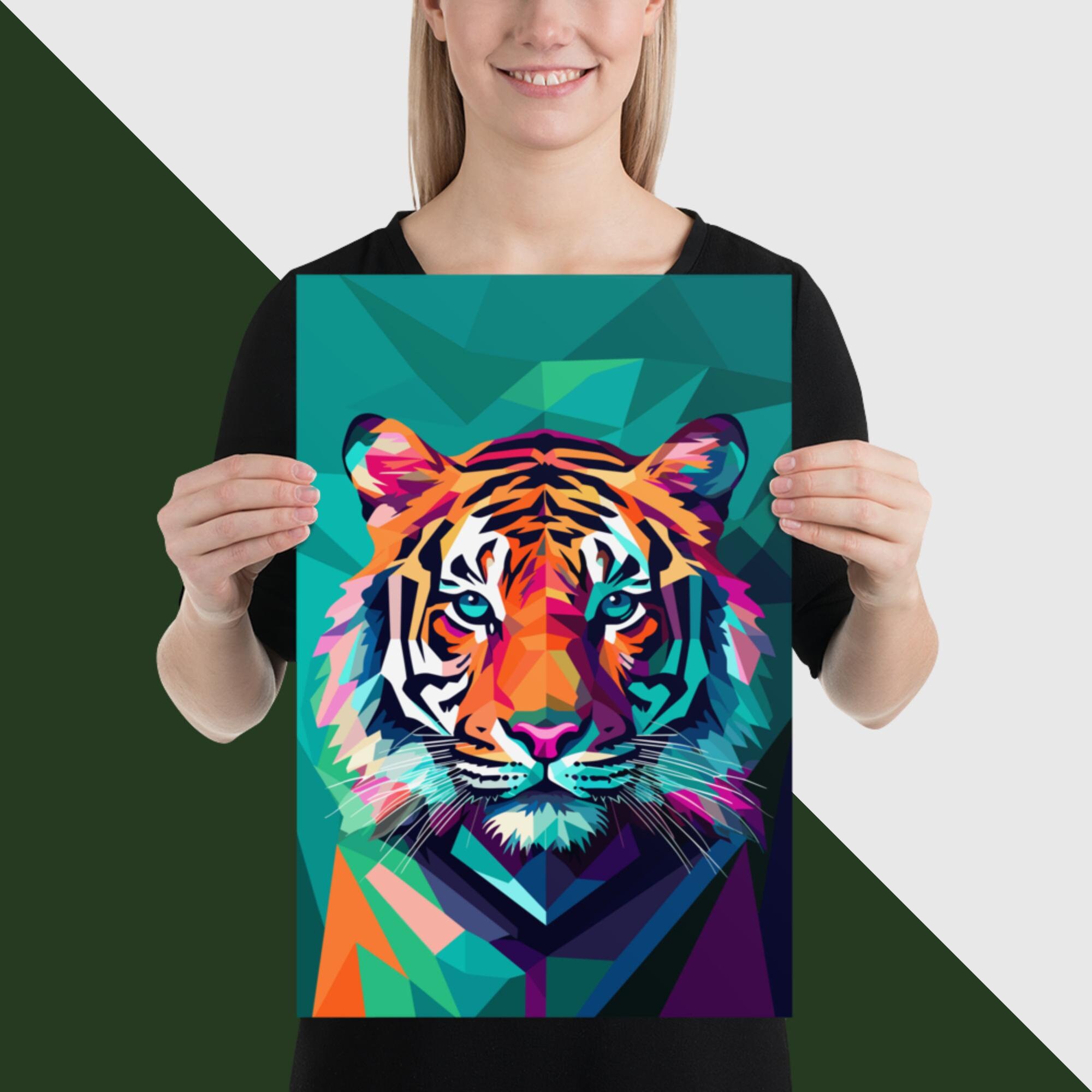 Green and Pink Tiger Paper Poster - Etsy