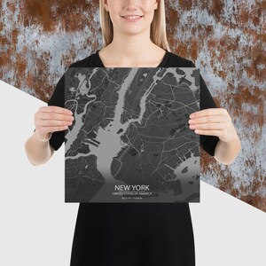 New York Dark Grey Paper Map - Etsy