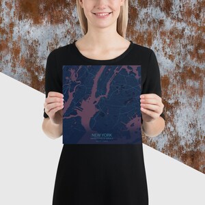 New York Blue and Purple Paper Map - Etsy