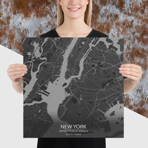 New York Dark Grey Paper Map - Etsy