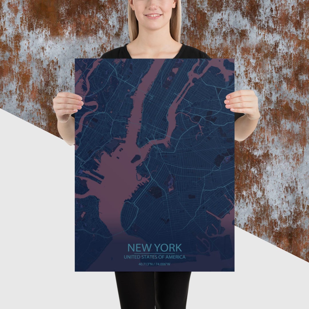 New York Blue and Purple Paper Map - Etsy
