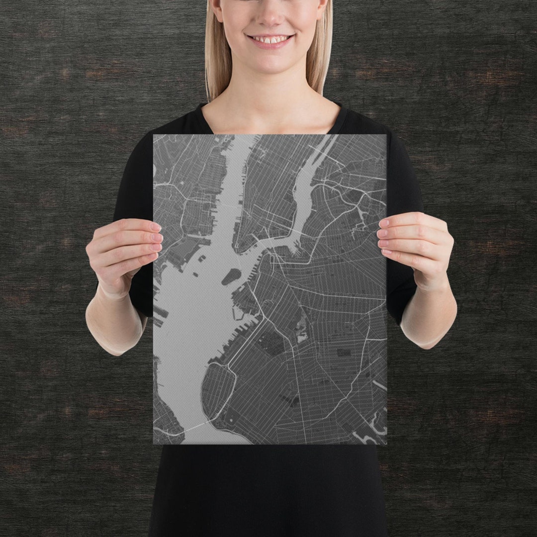 New York Dark Grey Canvas Map - Etsy