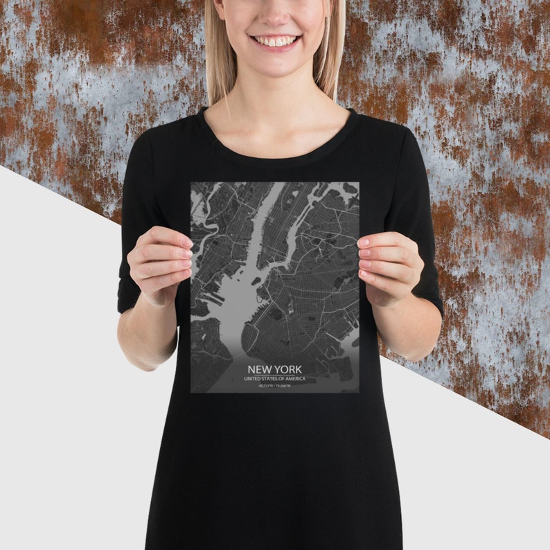 New York Dark Grey Paper Map - Etsy