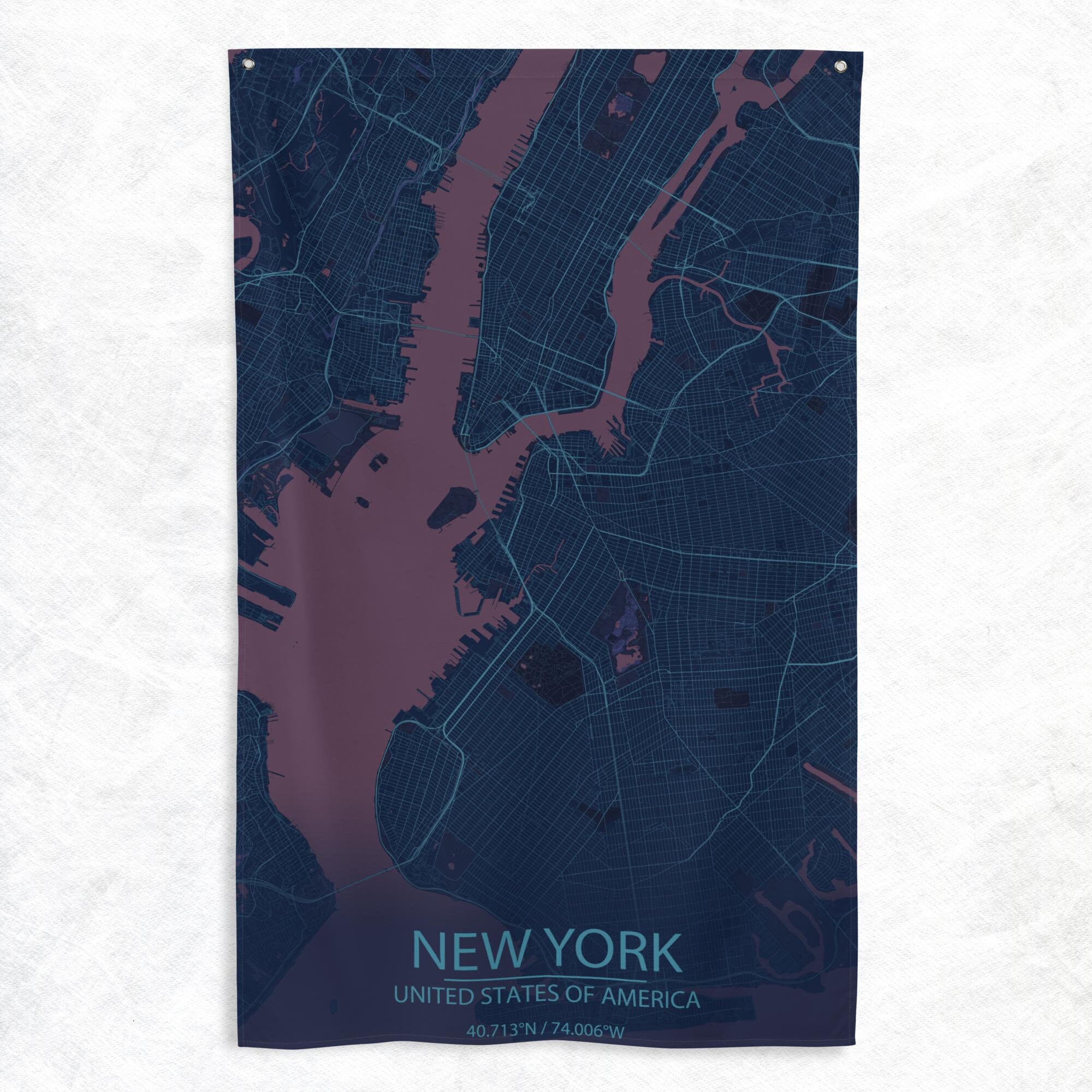 New York Blue and Purple Style Flag Map - Etsy