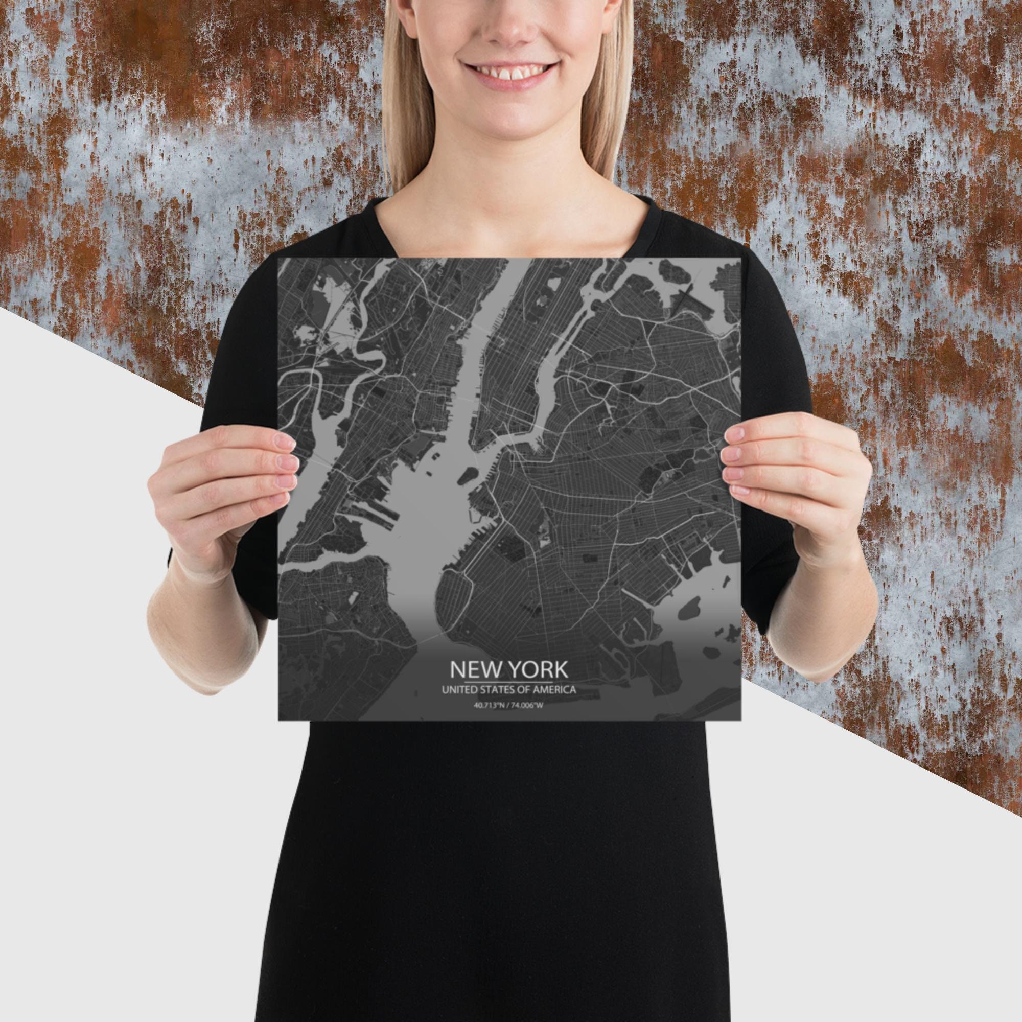 New York Dark Grey Paper Map - Etsy