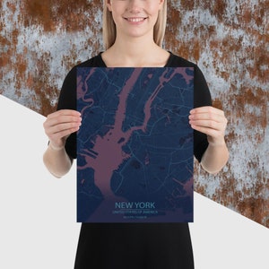 New York Blue and Purple Paper Map - Etsy