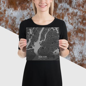 New York Dark Grey Paper Map - Etsy