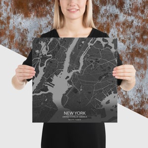 New York Dark Grey Paper Map - Etsy