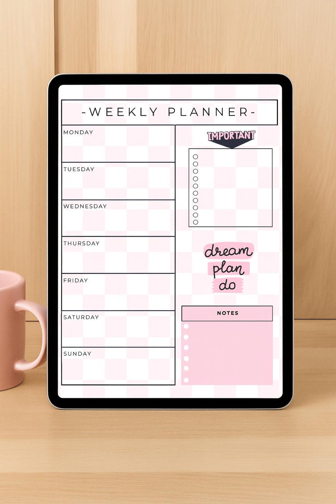 Pink Checkered Weekly Planner: Digital Productivity Sheet (ipad ...