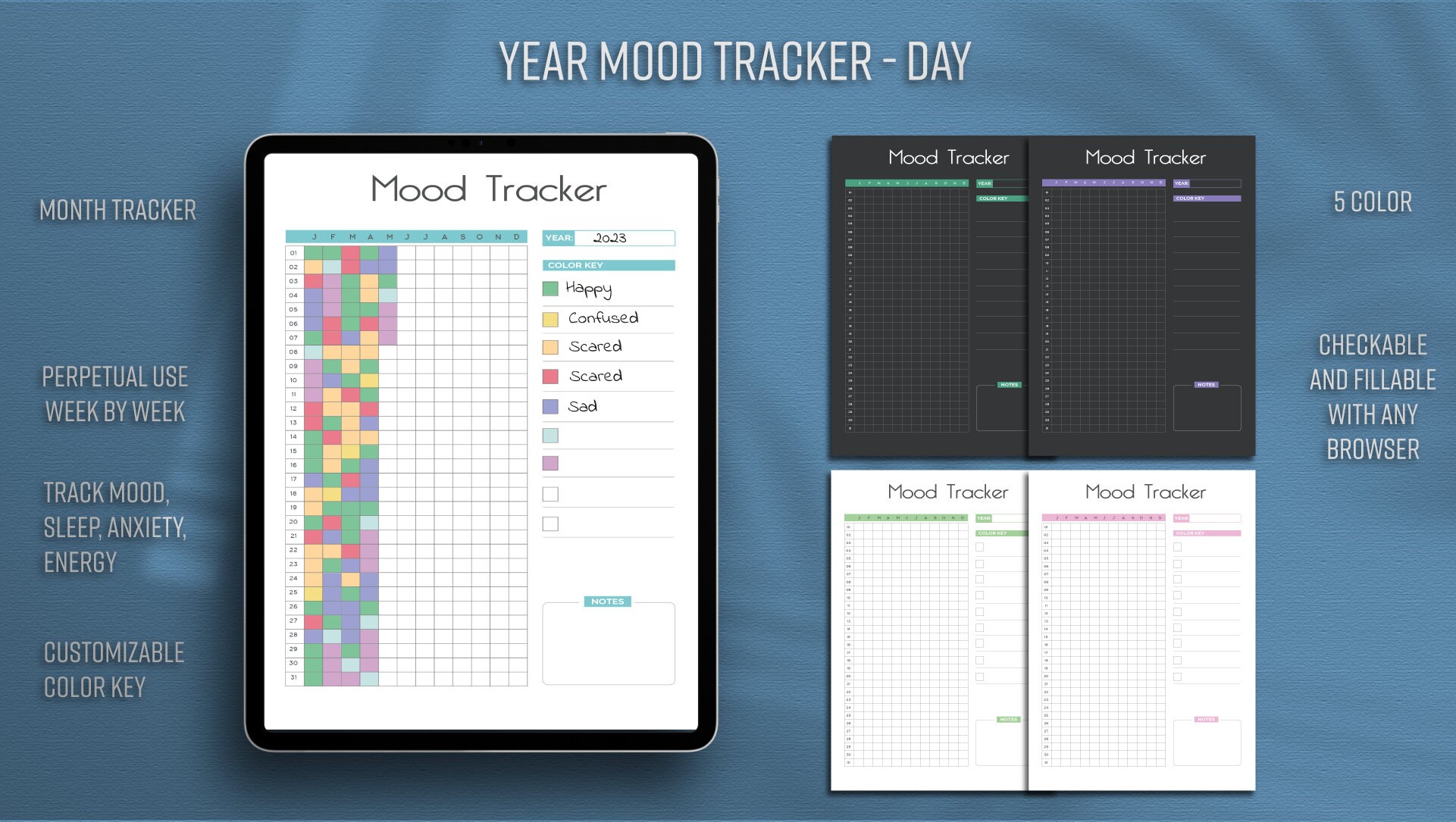 Mood Tracker Monthly Yearly, Mood Chart Bullet Journal Planner, iPad ...
