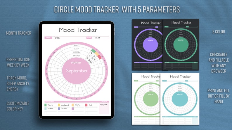 Mood Tracker Monthly Yearly Mood Chart Bullet Journal - Etsy