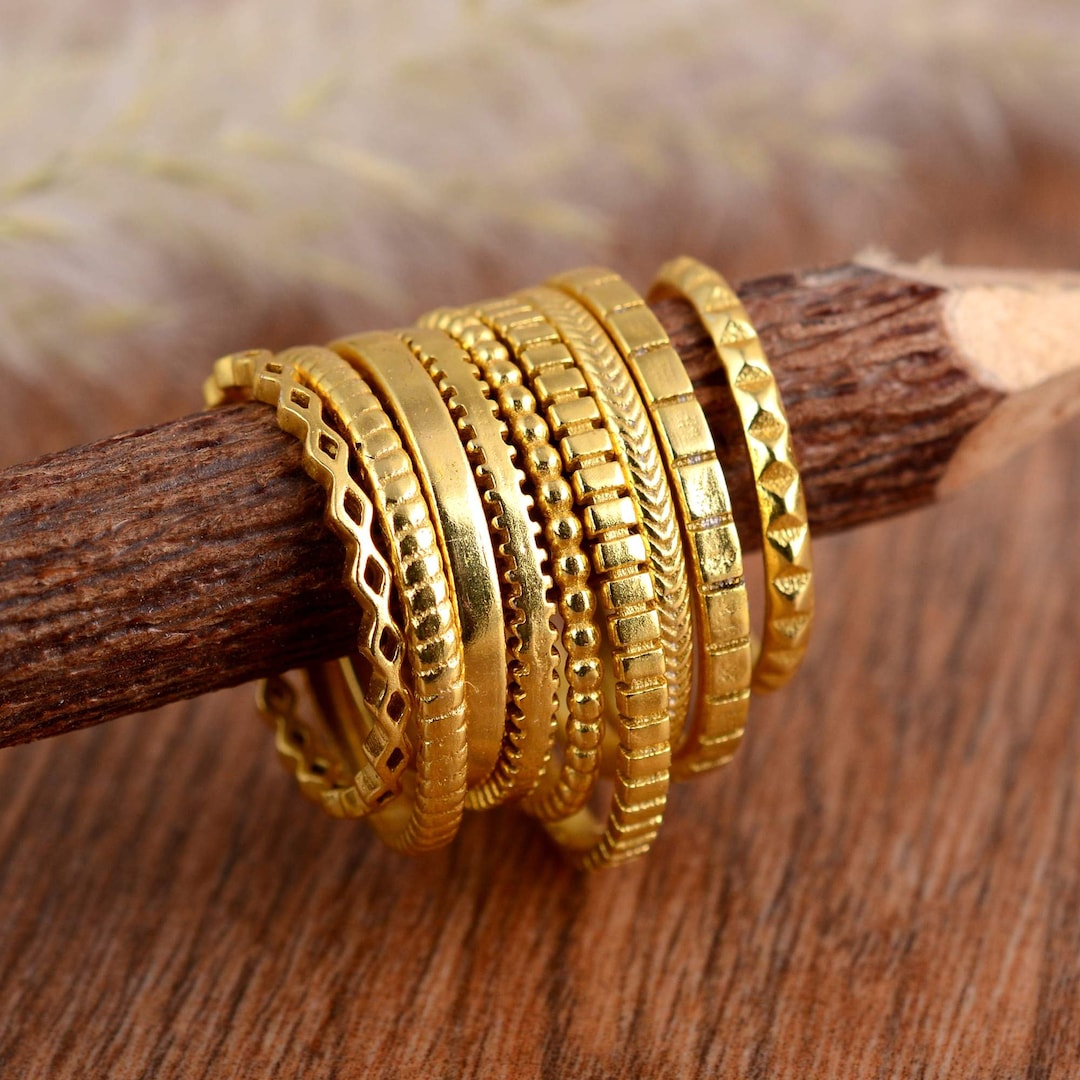 Minimalist Gold Ring Set, Gold Rings, Chunky Gold Ring, Midi Ring ...