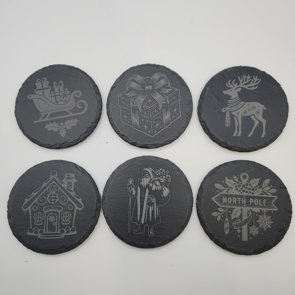 Engraved Slate Coasters - Set of 6 Christmas Themed Coasters - Set #1 ...