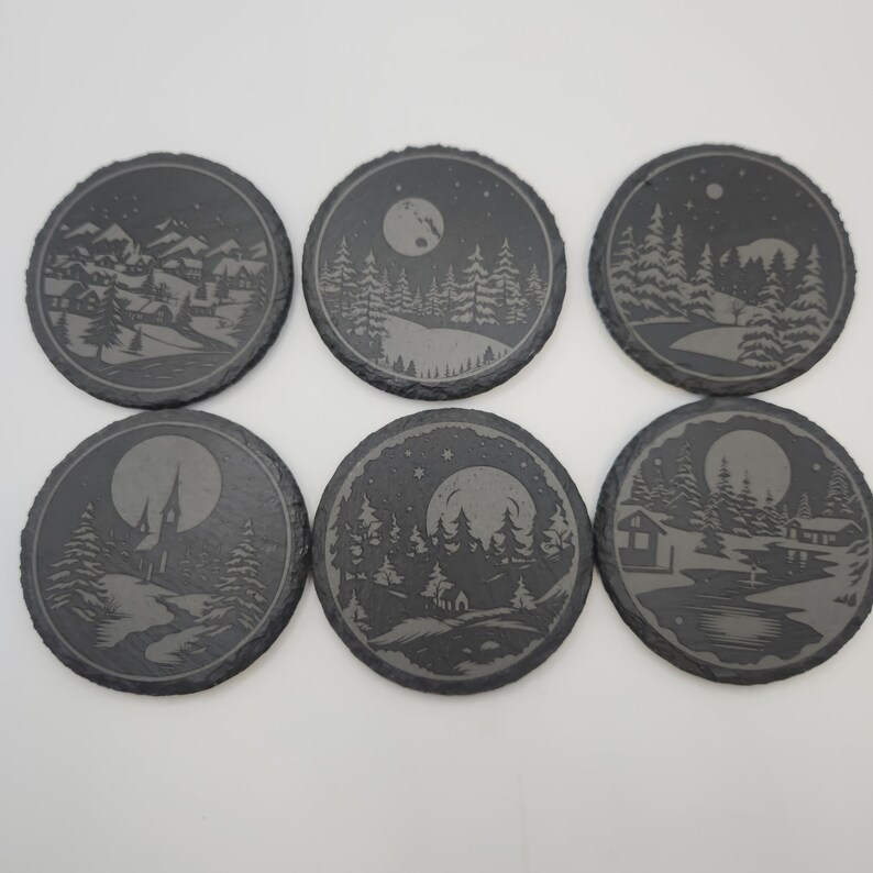 Engraved Slate Coasters - Set of 6 Winter Wonderland Theme. - Etsy