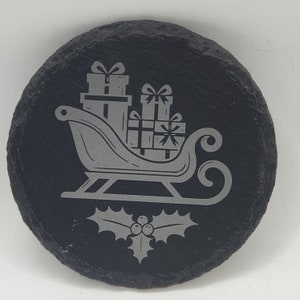 Engraved Slate Coasters - Set of 6 Christmas Themed Coasters - Set #1 ...