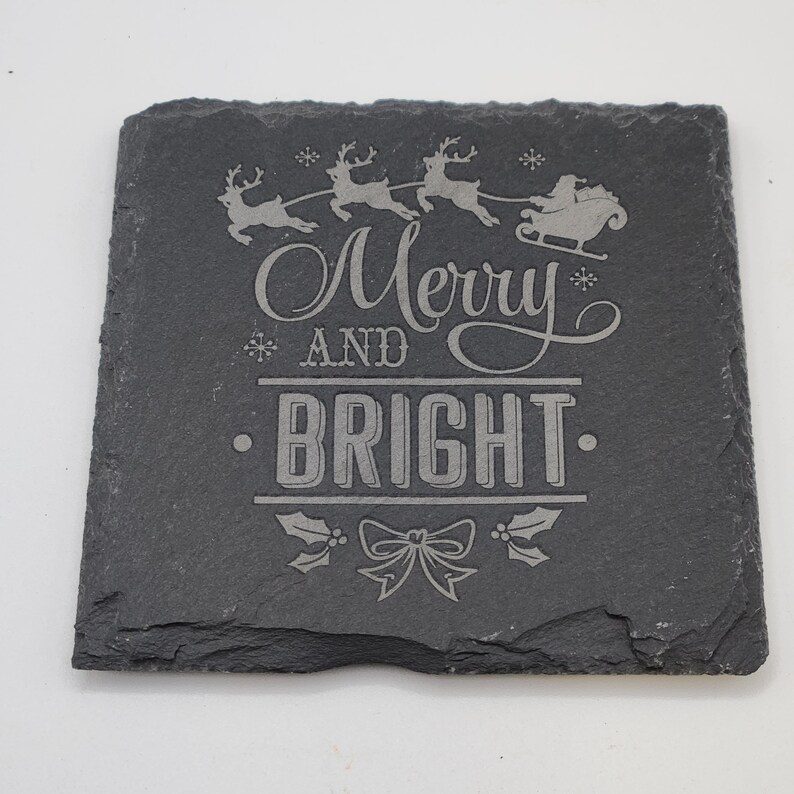 Engraved Slate Coasters - Set of 6 Christmas Themed Coasters - Set #3 ...