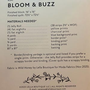 Bloom & Buzz- LB 247- Quilt Pattern- Finished Quilt Size 72 1/2” X 72 1/2”- Designed by Vanessa ...