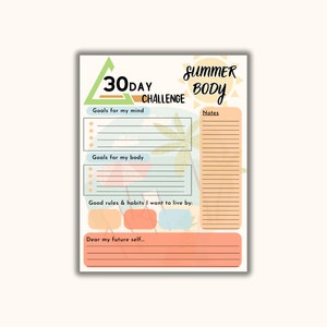 30 Day Summer Body Challenge Planner | Digital Workout Plan | Instant ...
