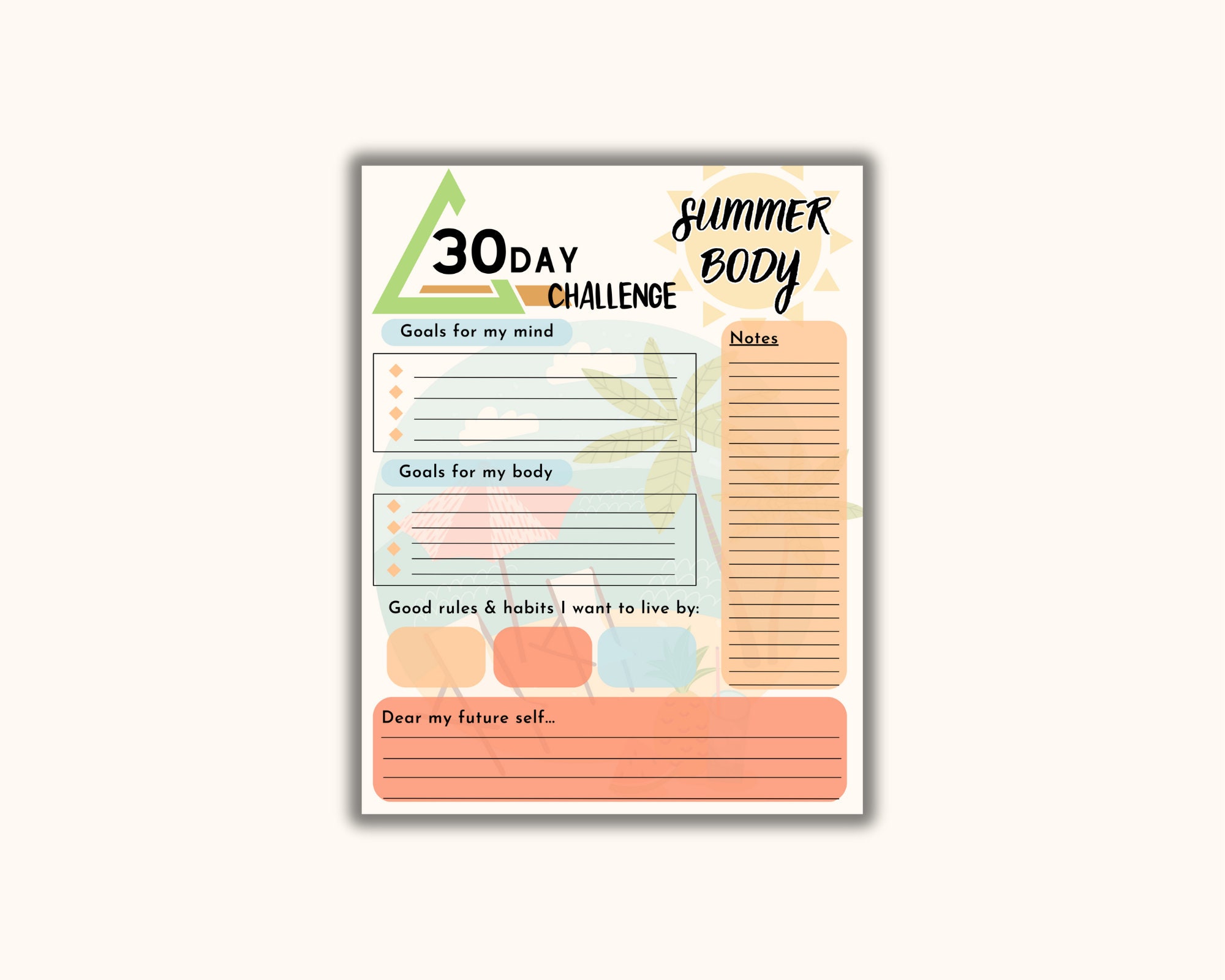 30 Day Summer Body Challenge Planner | Digital Workout Plan | Instant ...