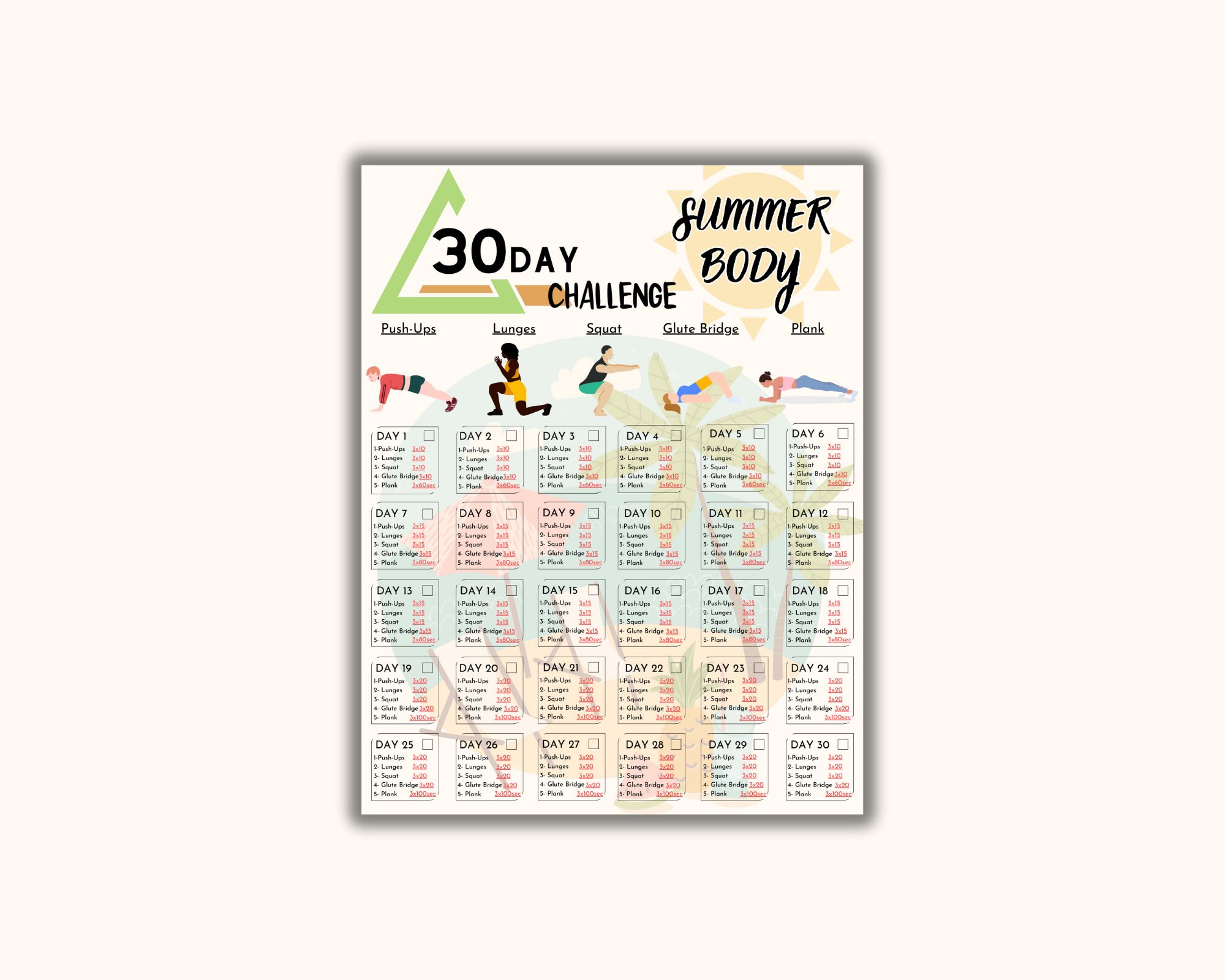 30 Day Summer Body Challenge Planner | Digital Workout Plan | Instant ...