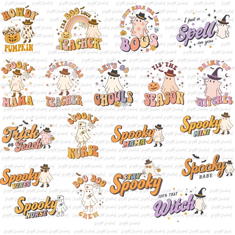 Retro Halloween Bundle PNG SVG, Halloween Vector, Ghost PNG Svg ...