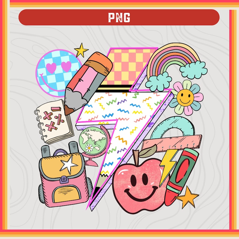 Teacher PNG Bundle, Retro Teacher Sublimation Png Groovy School Png ...