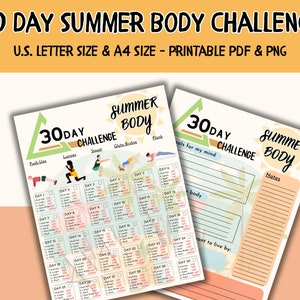 30 Day Summer Body Challenge Planner Digital Workout Plan Instant ...