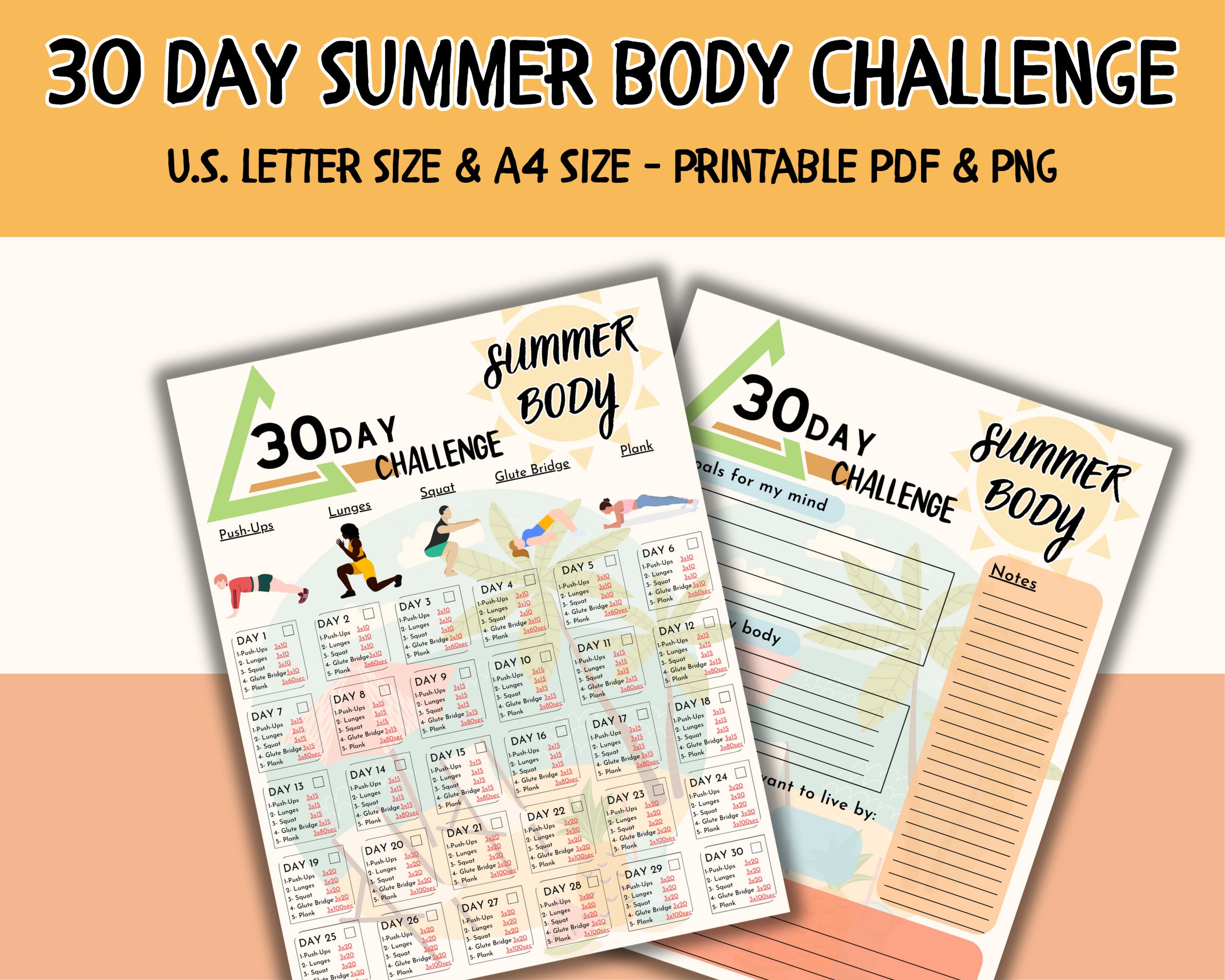30 Day Summer Body Challenge Planner | Digital Workout Plan | Instant ...