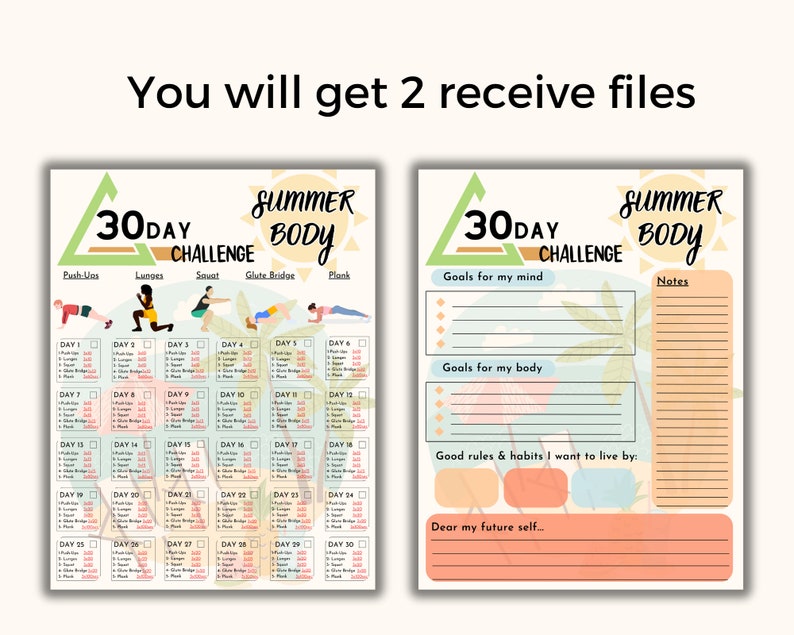 30 Day Summer Body Challenge Planner | Digital Workout Plan | Instant ...