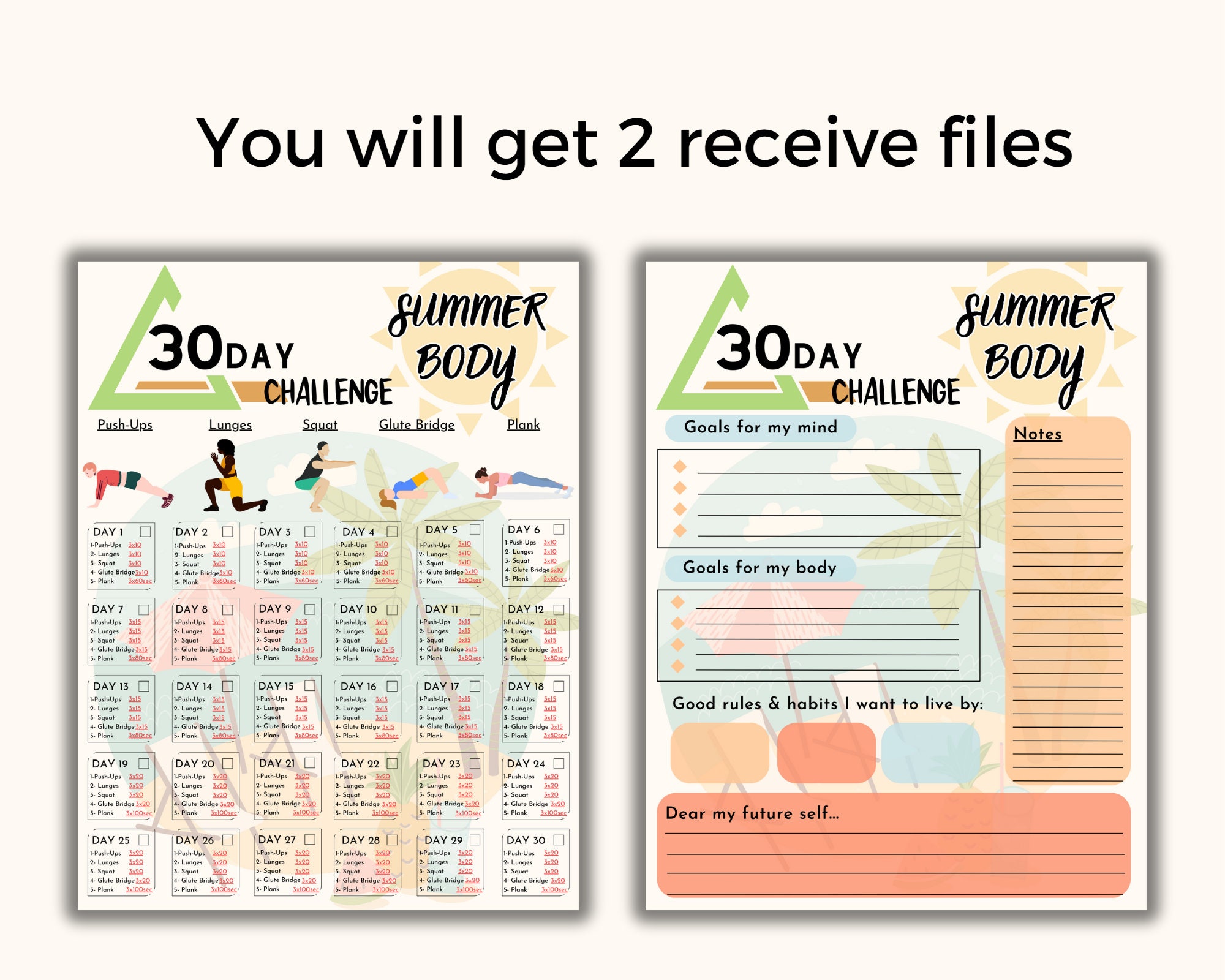 30 Day Summer Body Challenge Planner | Digital Workout Plan | Instant ...