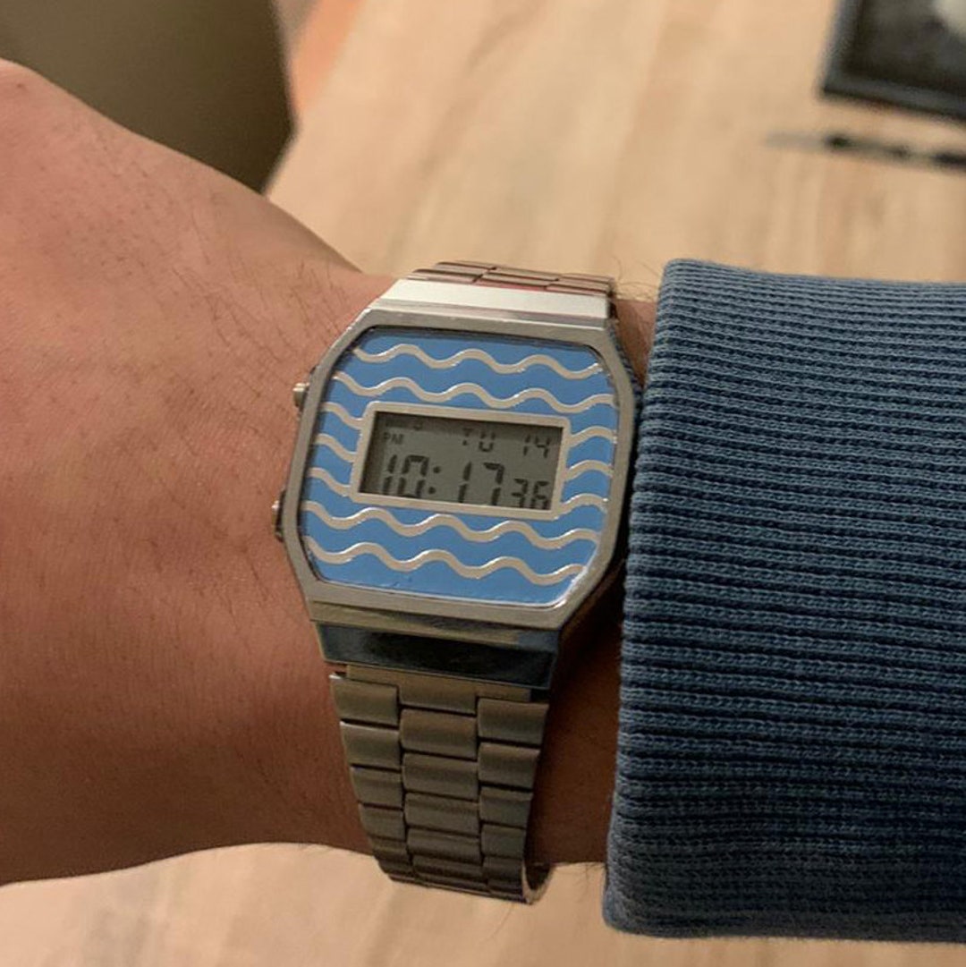 Casio A168 - Custom Dial: Wave (light Blue/silver Chrome) - Etsy