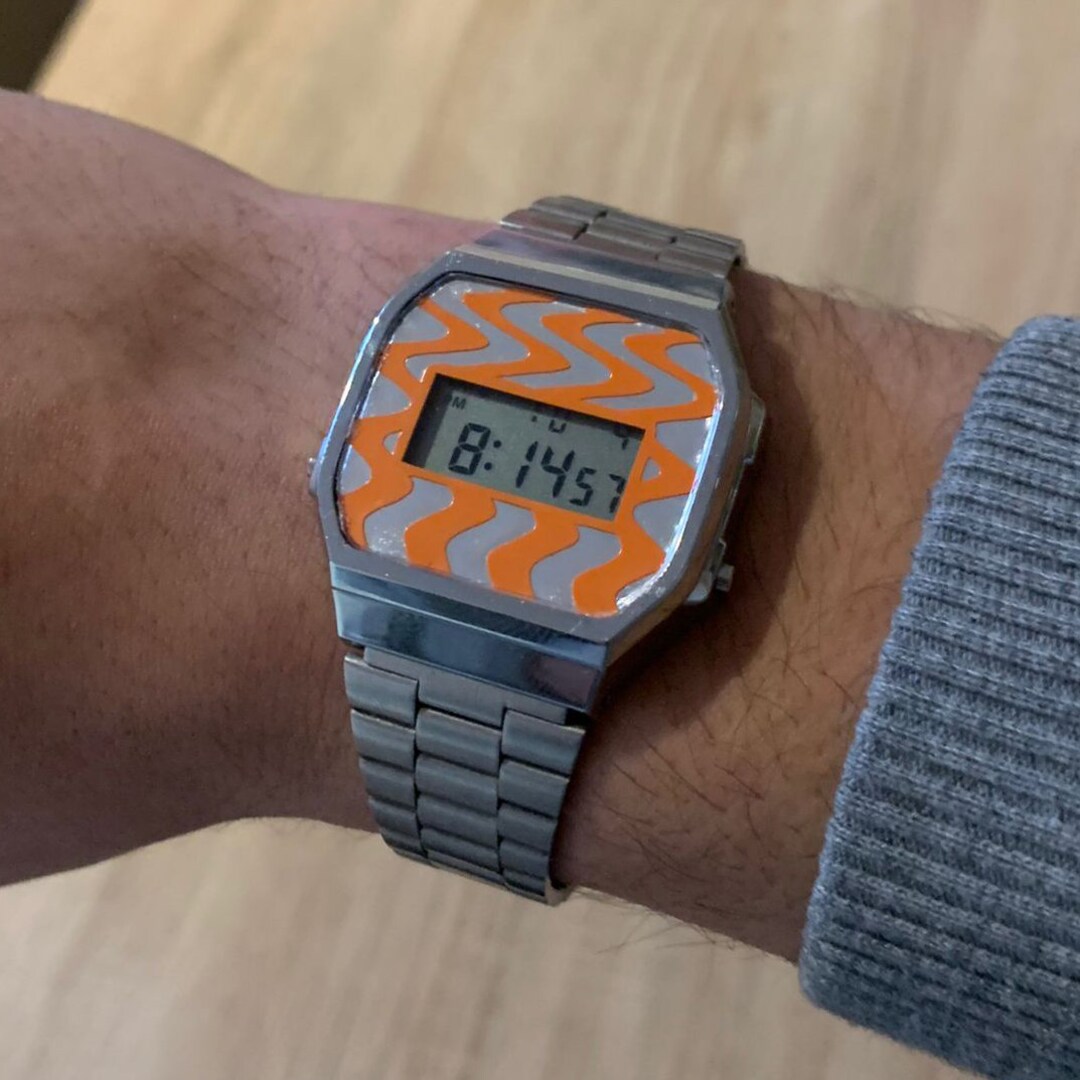 Casio A168 - Custom Dial: Warp (orange/silver Chrome) - Etsy