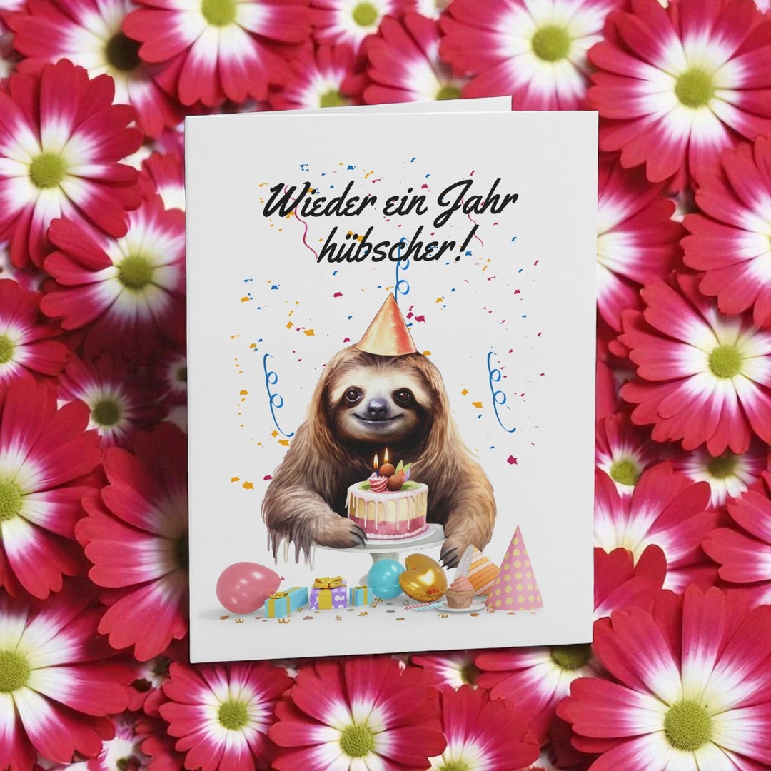 Funny Sloth Birthday Card With Cake and Balloons - Etsy