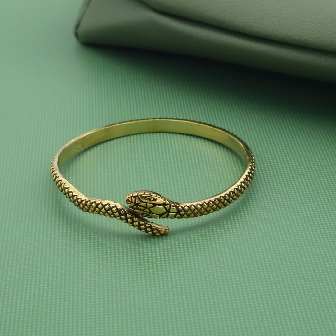 Brass Snake Bypass Bangle - Serpent Scale Wrap Bracelet - Textured ...