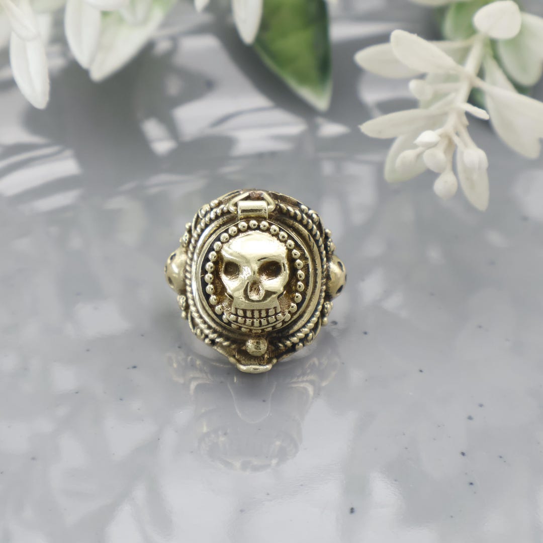 Skull Poison Ring - Memento Mori Secret Compartment Ring - Gothic Brass ...