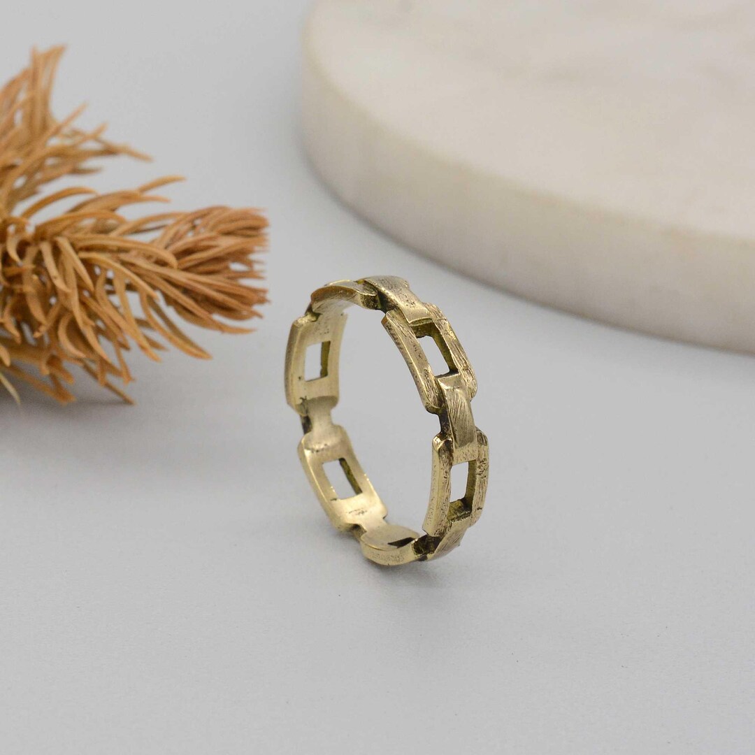 Chunky Chain Link Brass Ring | Handmade Statement Band | Industrial ...