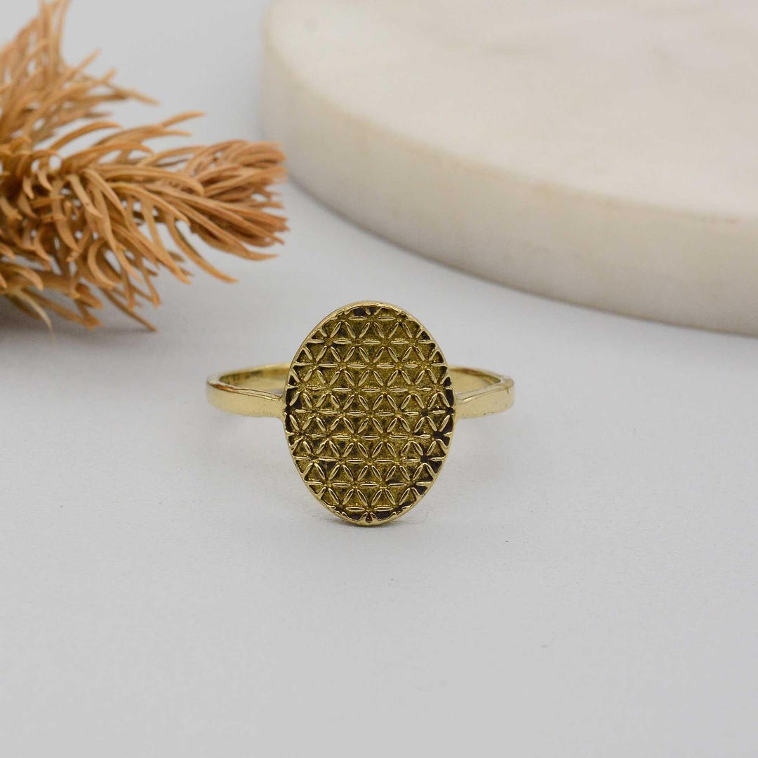 Textured Oval Brass Ring | Handmade Minimal Statement Ring | Geometric ...