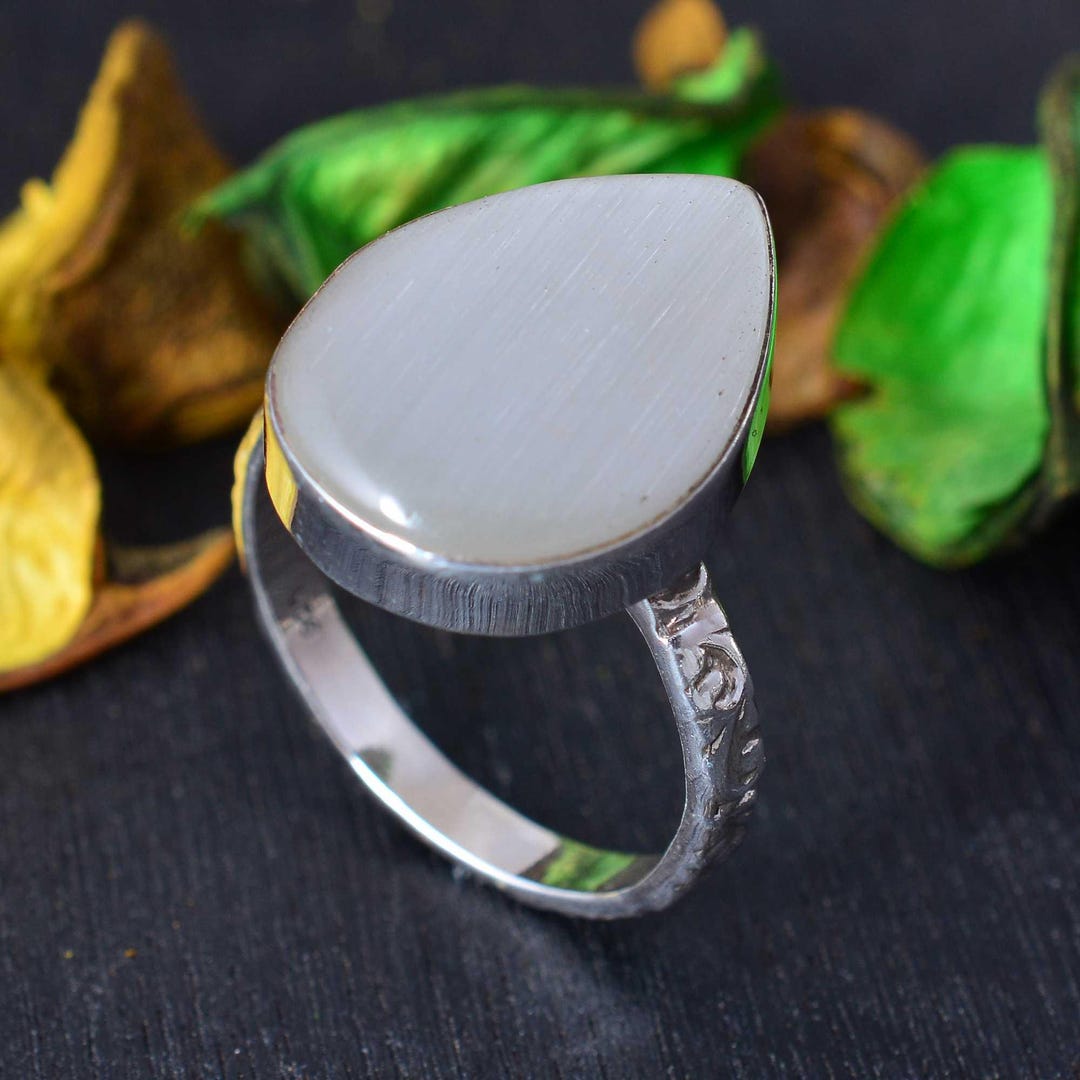 Handmade Selenite Teardrop Ring | Natural White Selenite Solitaire ...