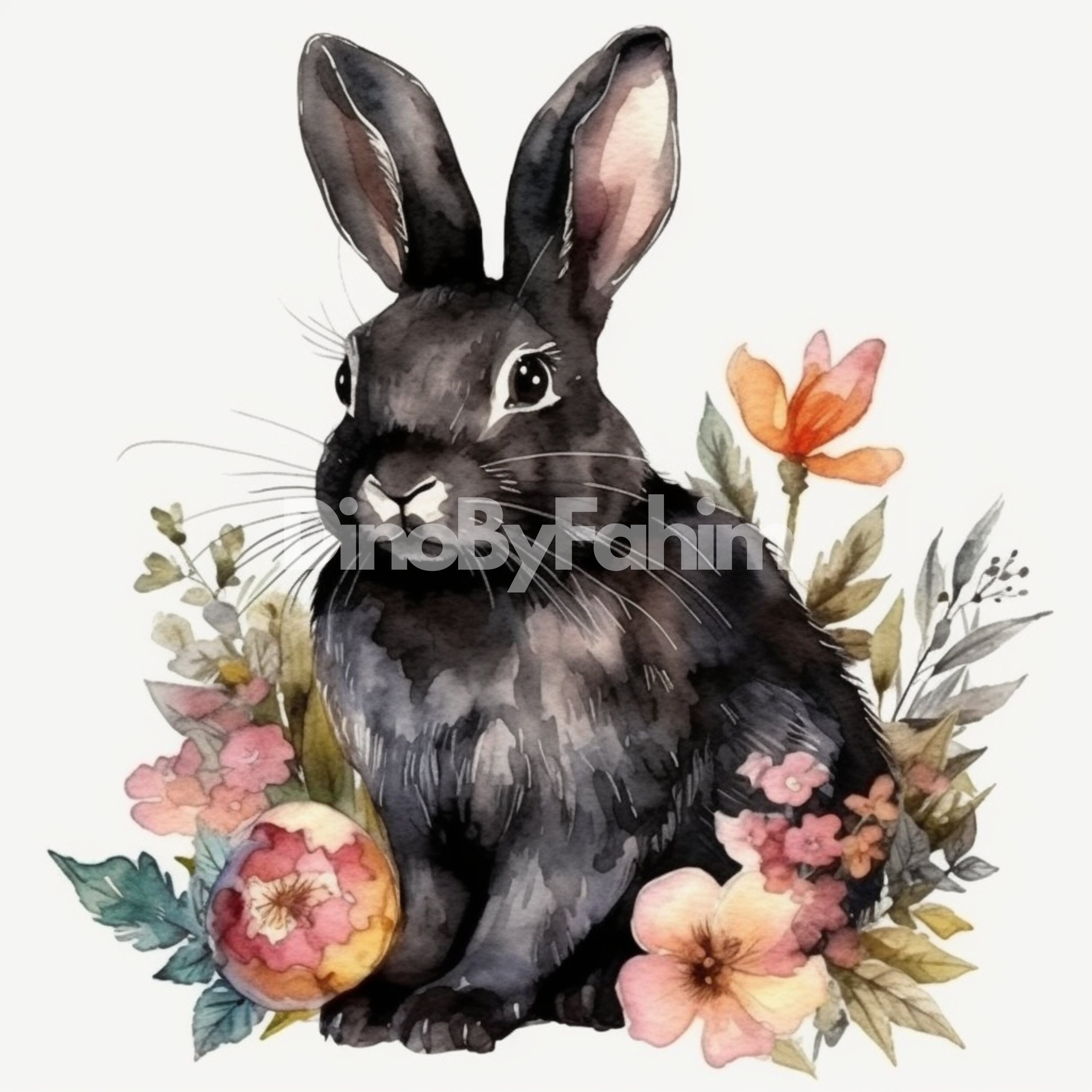 Black Rabbit Clipart: Elegant Watercolor Bunny Illustrations - Etsy