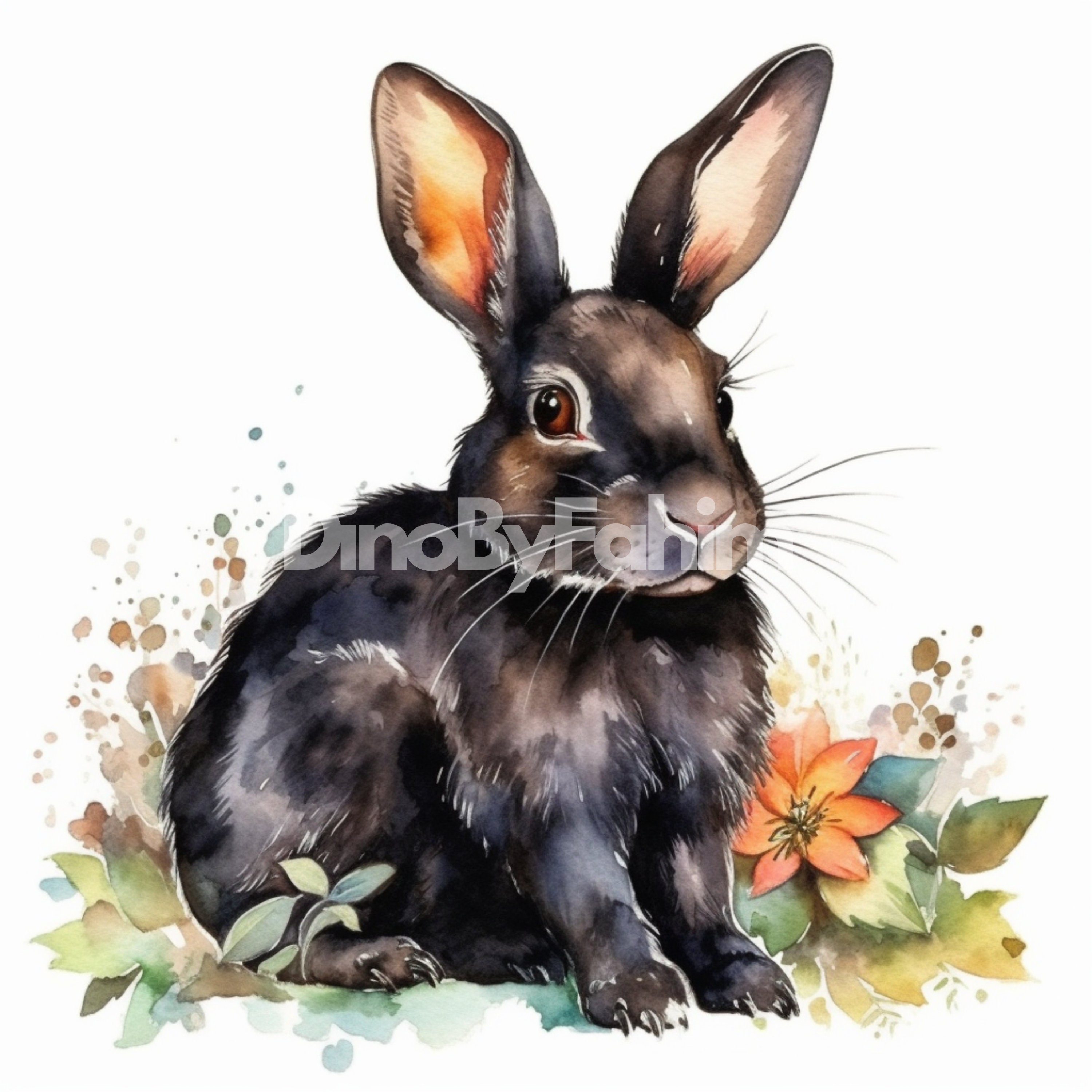 Black Rabbit Clipart: Elegant Watercolor Bunny Illustrations - Etsy