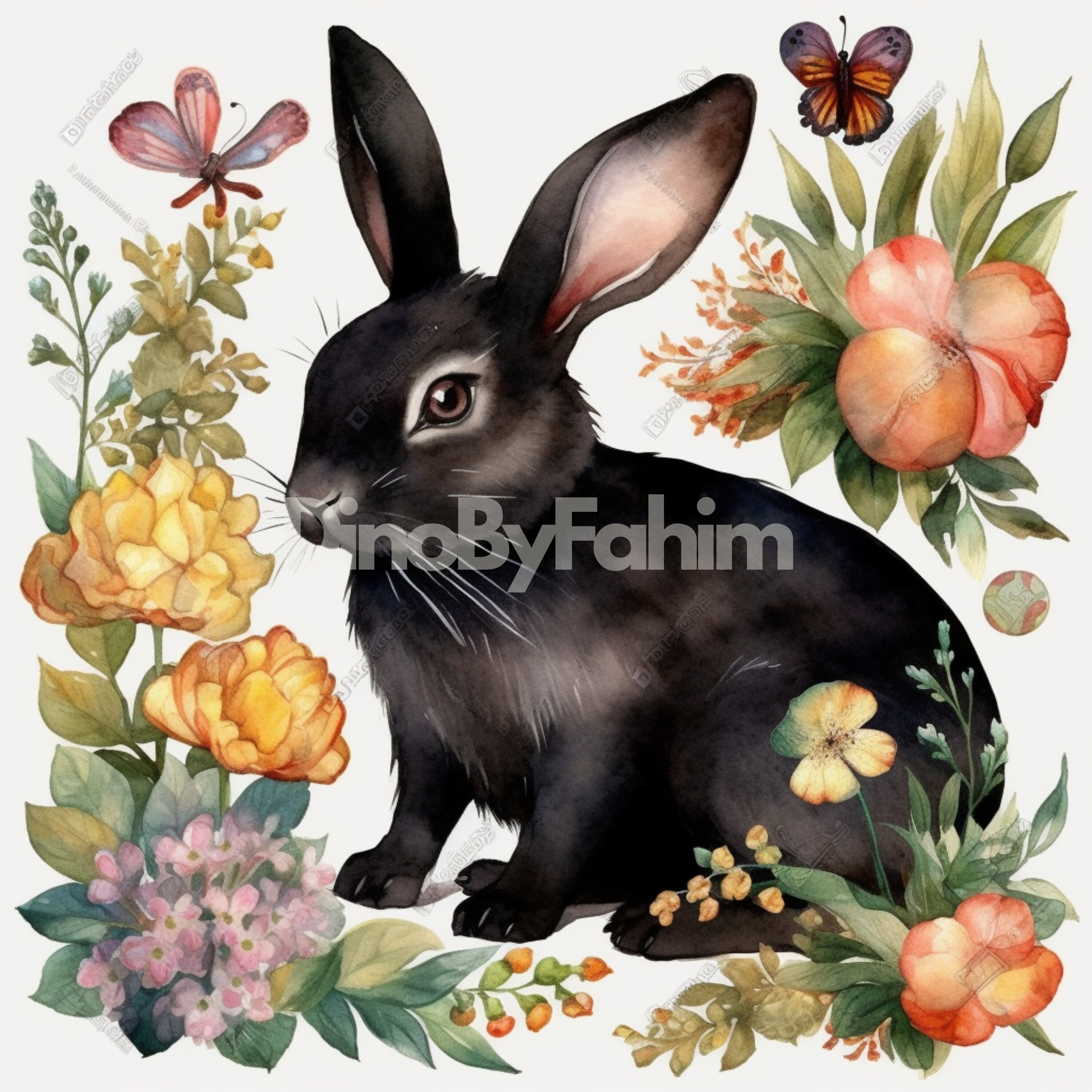Black Rabbit Clipart: Elegant Watercolor Bunny Illustrations - Etsy