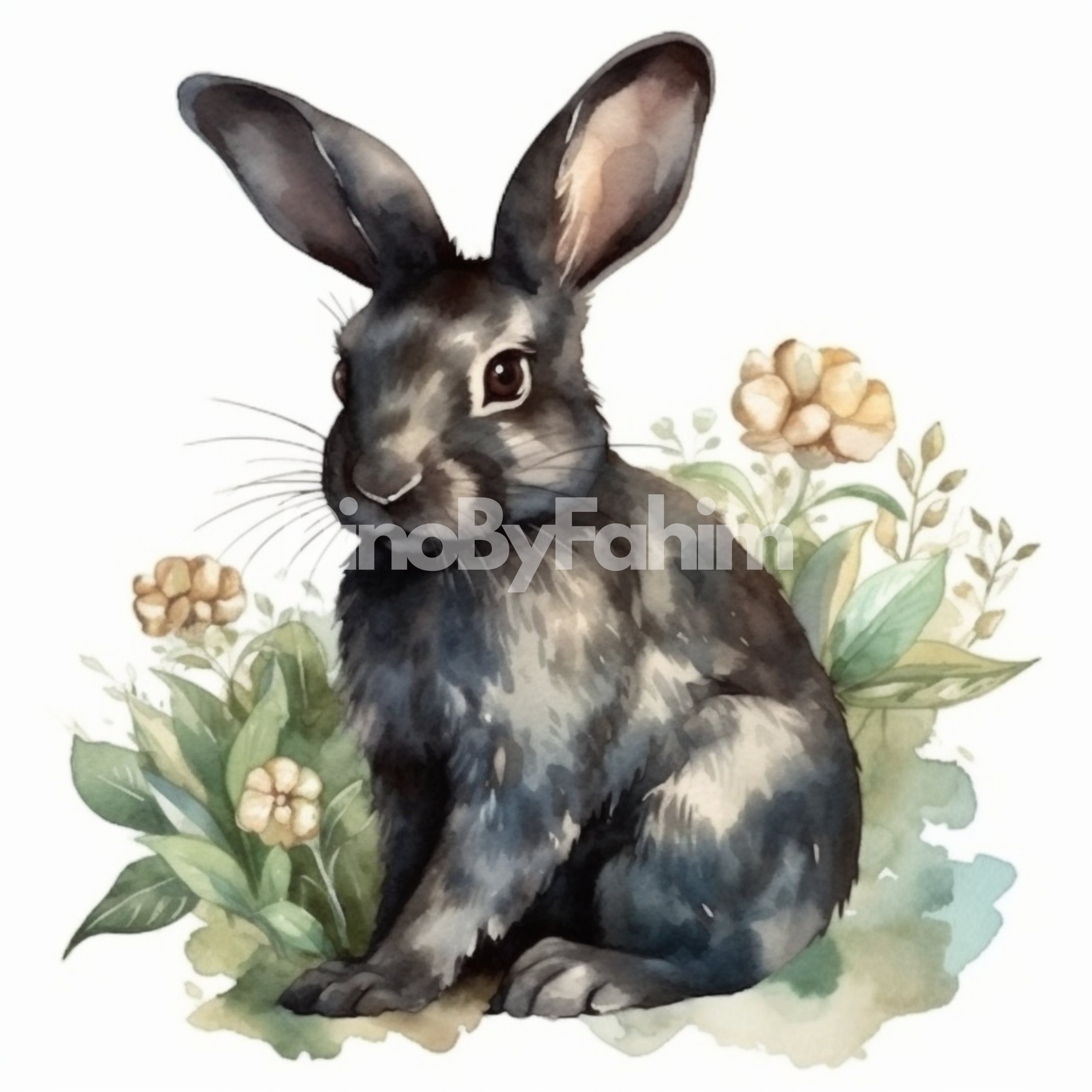 Black Rabbit Clipart: Elegant Watercolor Bunny Illustrations - Etsy