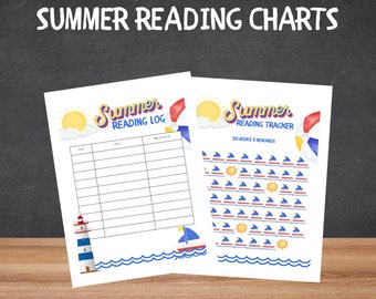Summer Reading Charts for Kids INSTANT DOWNLOAD Reading Log for Kids ...
