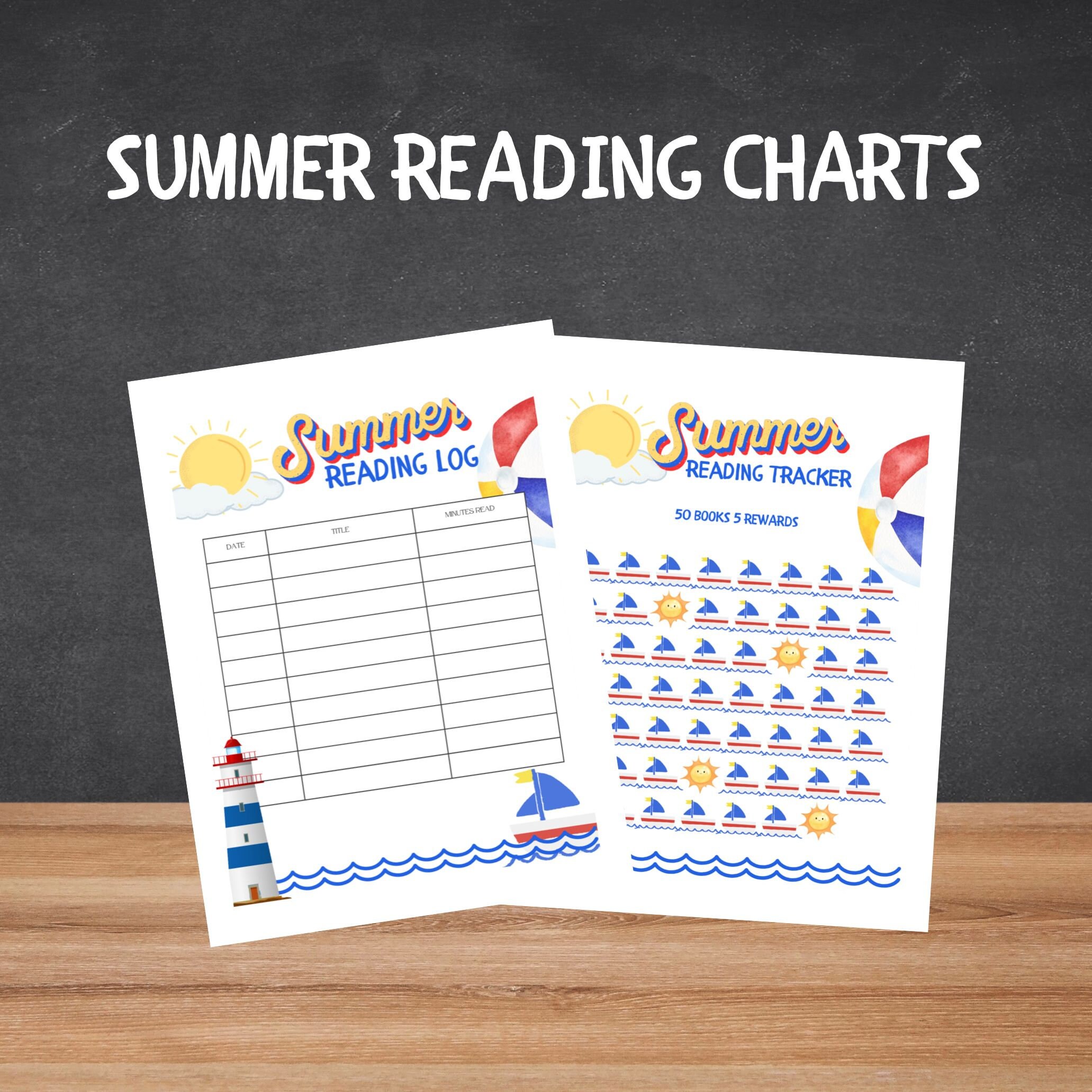 Summer Reading Charts INSTANT DOWNLOAD Reading Log for Kids Summer ...