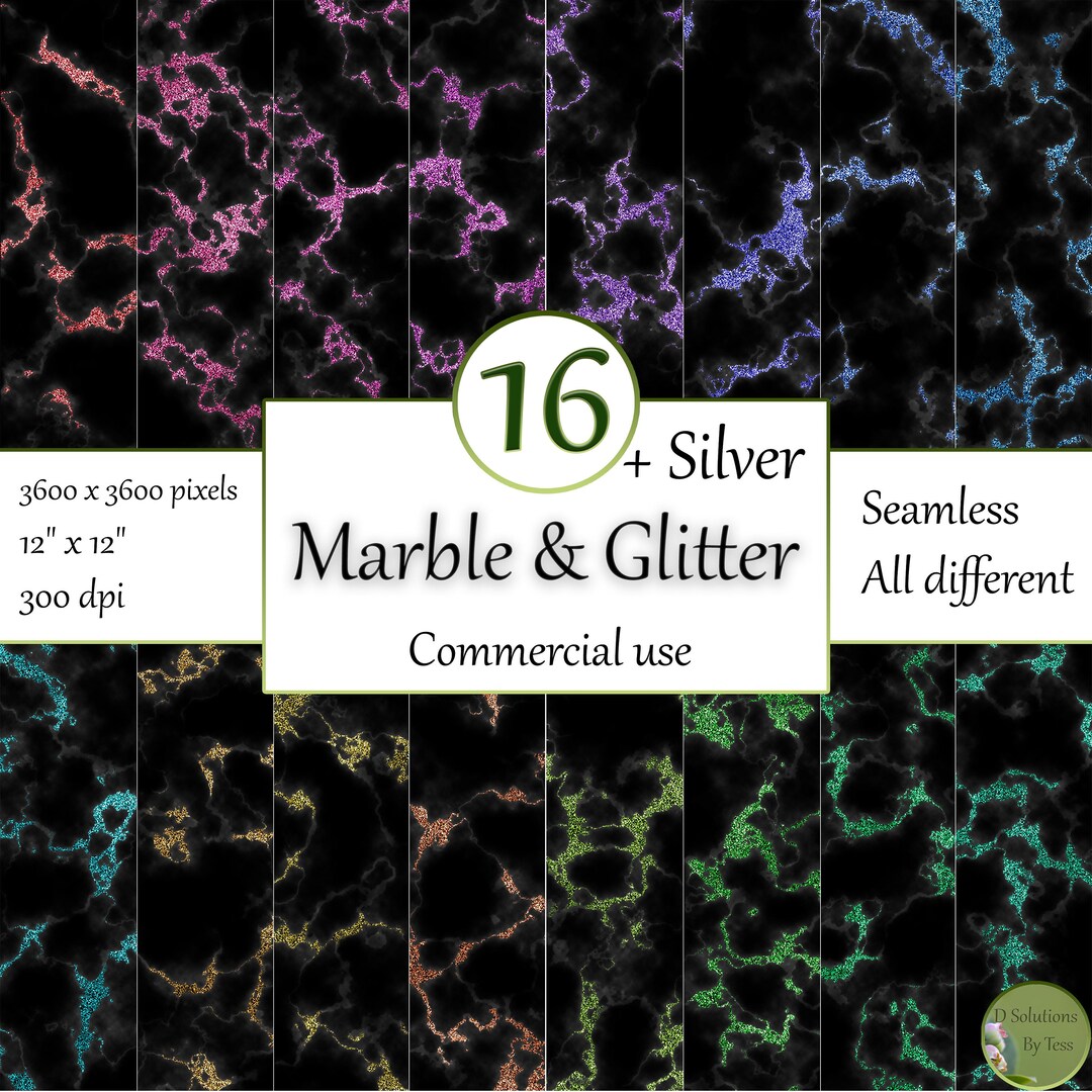 161 Black Marble and Glitter Seamless Digital Paper Pack. High Quality ...
