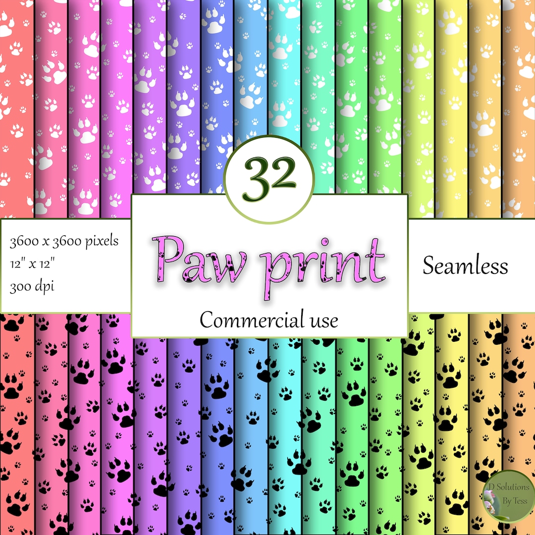 32 Seamless Paw Print Digital Papers. Easy to Use High Quality Papers ...