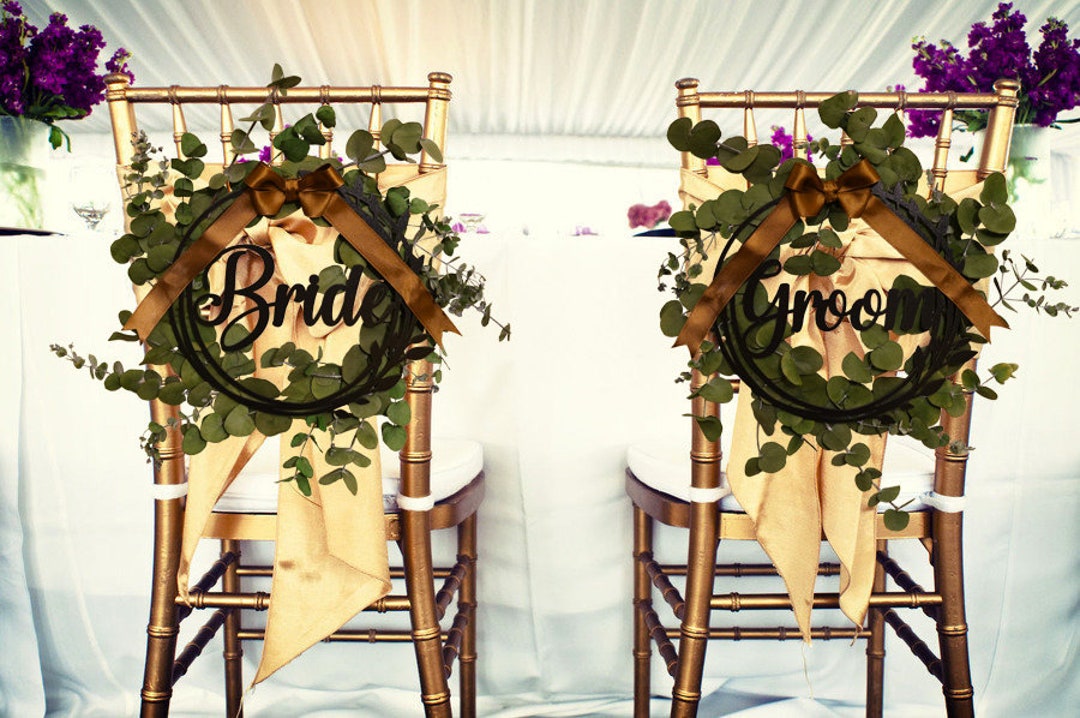 Wedding Chair Signs, Laser Cut Wooden Rustic Wedding Favors, Bride and ...