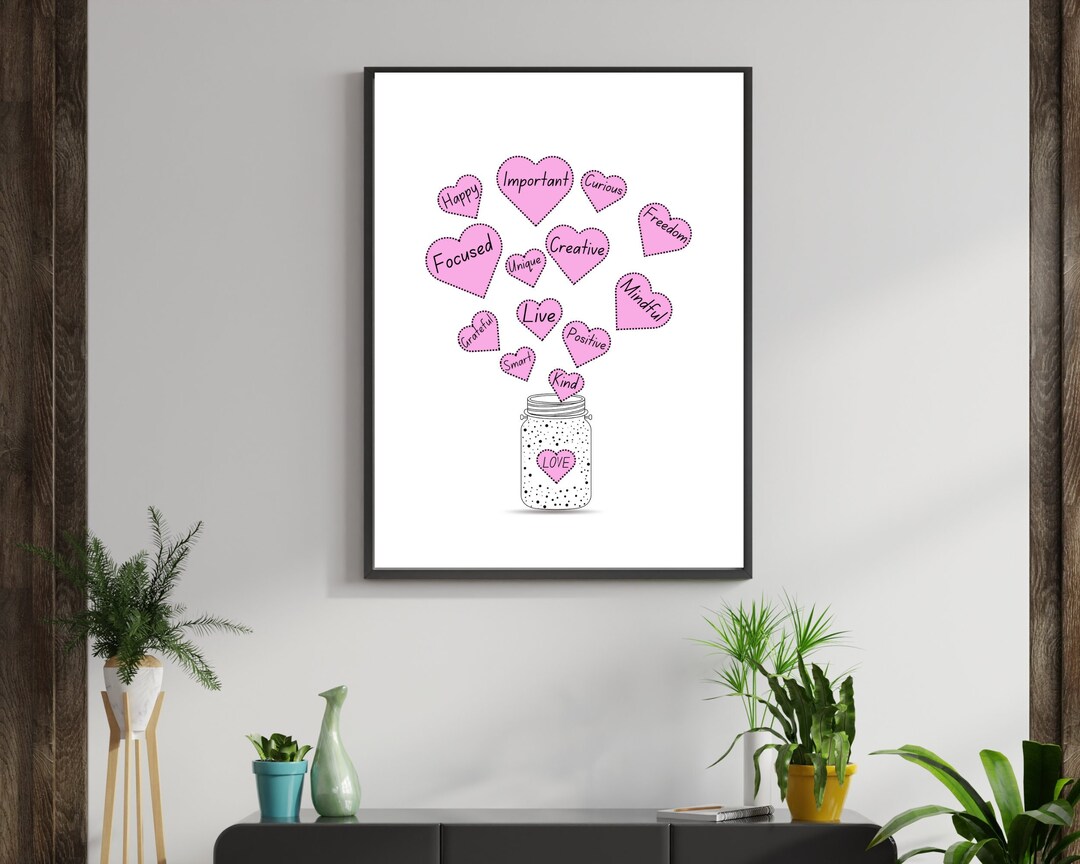 Positive Affirmation Wall Art With Hearts in Jar, Positive Saying Words ...