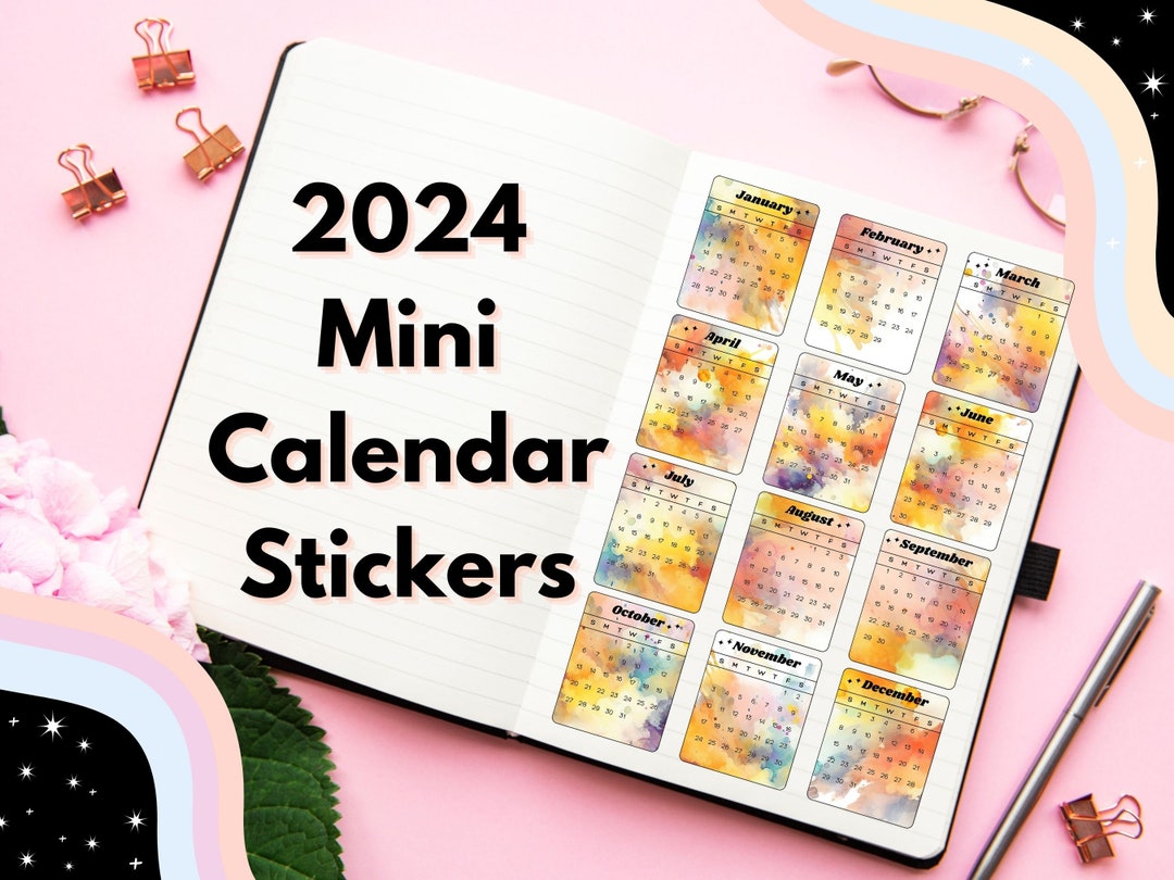 2024 Mini Calendar Stickers Watercolor Calendar Journal Stickers for ...